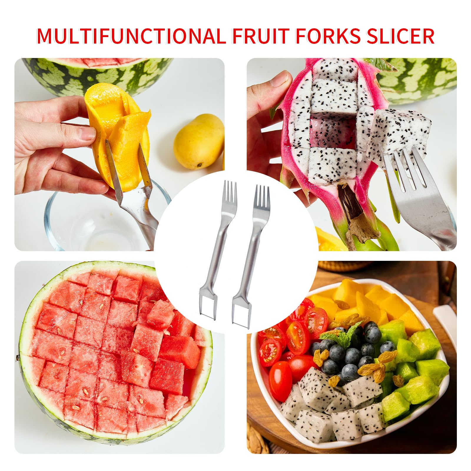 2Pcs Watermelon Cutter,2 in 1Watermelon Slicer Cutter Tool,Fruit Cutter Watermelon, Watermelon Slicer Cutter Tool Portable Fruit Slicing Knife and Fork for Family Party Camping