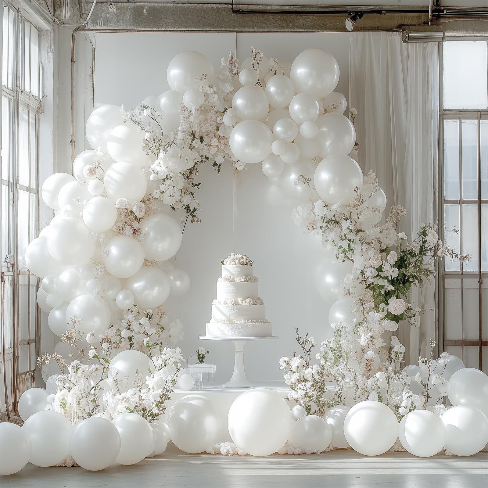 PartyWoo Pearl White Balloons 155 pcs White Balloons Pearl Balloons Different Sizes Pack of 18 12 10 5 Inch White Pearl Balloon Arch Kit Balloon Garland for Wedding Bridal Party Decorations White-Z30