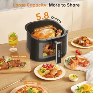 Air Fryer 11-in-1, Large 5.8 QT Airfryer with Easy View Windows, MAX 450℉ for Crispy, 85% Less Oil, Fast Roast, Preheat, Shake, Bake, Frozen, Non-Stick Basket for Easy Clean, With Professional Recipes