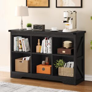 YITAHOME 6 Cube Storage Organizer Bookshelf, Horizontal Bookshelf Farmhouse Cubby Bookcase for Living Room, Bedroom, Home Office, Black