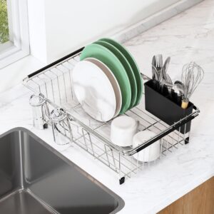 MAJALiS Dish Drying Rack in Sink - Small Dish Drainers for Kitchen Sink, Over The Sink Dish Racks with Utensil Holder, Stainless Steel Dish Rack in Sink, Silver