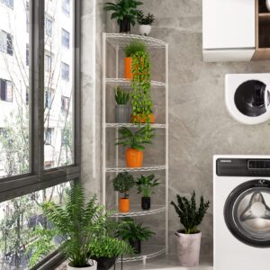 White 6 Tier NSF Metal Triangular Corner Wire Shelving Units, 420lbs Storage Rack for Kitchen, Utility Room, Warehouse, 72" H x 18" L x 18" W