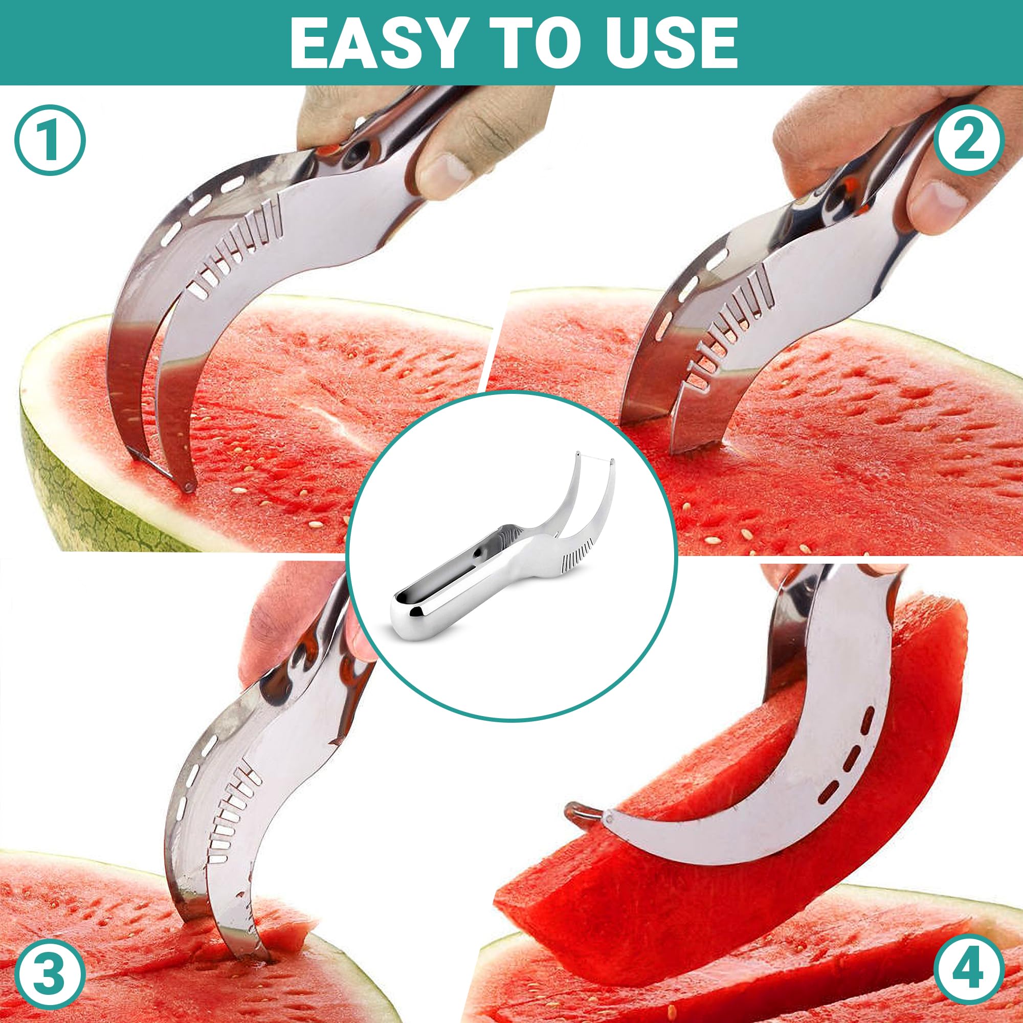 Watermelon Slicer Cutter. Stainless Steel, Sharp Blade, Ergonomic Design, Comfortable Grip, Compact Size, Save time, No Messy Cutting, Reduce Food Waste. Cantaloupe, Honeydew, even Pineapple.