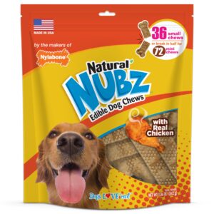 nylabone nubz natural edible chew treats for dogs, long lasting chews made in usa, chicken flavor, small - up to 25 lbs. (36 count)