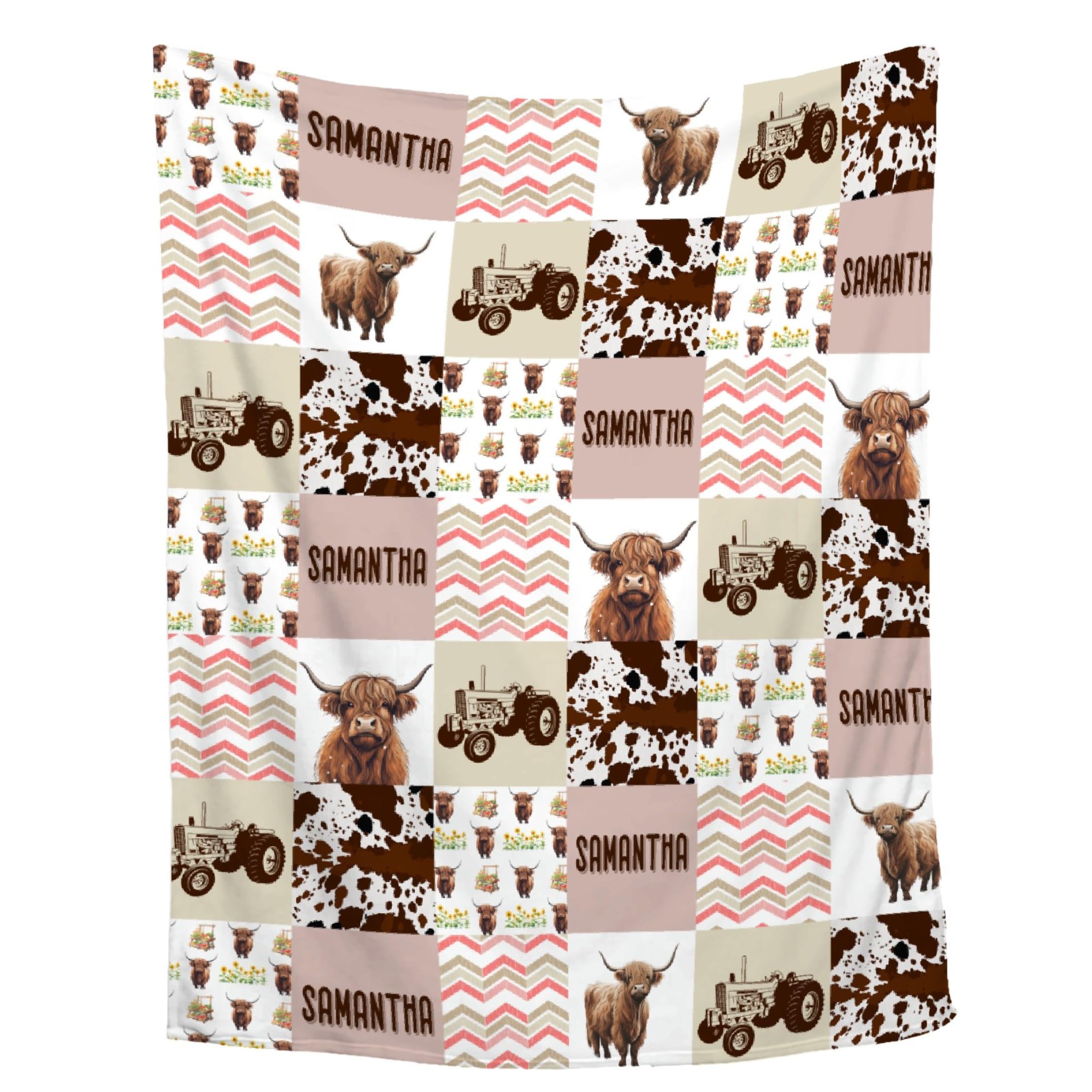 Custom Highland Cow Blanket,Personalized Highland Cow Throw Blankets,Customized Swaddle Blanket for Girls Boys Kid Baby Newborn Toddler Kid Name Blanket Birthday Gift,40"x50"-Throw Size for Kids