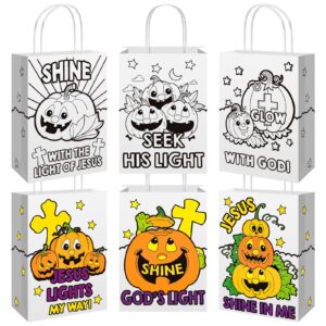 zhanmai 24 pcs christian pumpkin halloween coloring bags color your own halloween paper gift bags bulk diy halloween coloring bags with handle halloween craft party favor bags for goodie treat gift