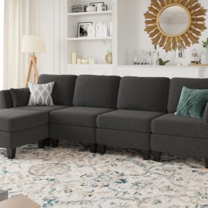 Huatean Home Modular Sectional Sofa, Convertible L Shaped Sofa Couch with High Density Memory Foam, 5 Seat Comfy Modular Sofa Couch for Living Room, Modern L Shaped Sectional Sofa, Dark Grey