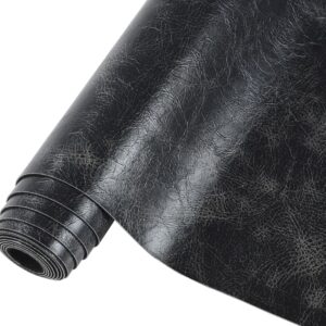 CDY Marine Vinyl Fabric,Soft Waterproof Synthetic PU Fabric Material 1.1mm Thick 54" x 36"Upholstery Faux Leather Fabric for Upholstery Muscle Car,Furniture, Sofa (Black Gray)