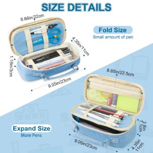 Qbily Large Capacity Pencil Pen Case, Office School College Pencil Pen Stationery Storage Case Pouch Bag Box, Light Blue