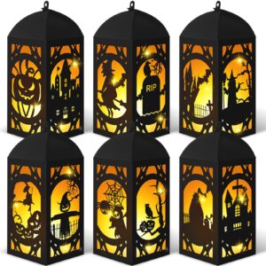 glooglitter 6 pcs halloween paper lantern halloween table centerpieces spooky halloween lanterns with led string lights spooky skeleton owl bat castle pumpkin party decoration