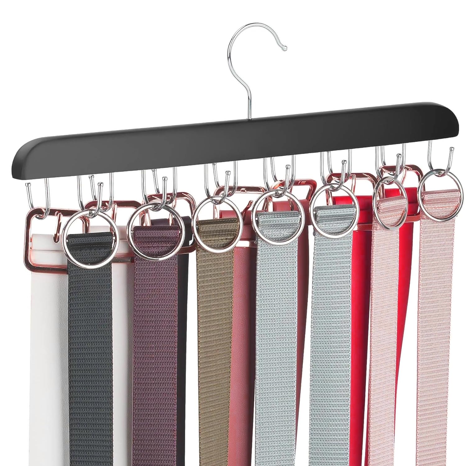 Hoomast Belt Hanger Belt Organizer Tie Rack Tank Top Bra Hanger Tie Hanger Bra Organizer for Closet with 14 Hooks,Upgraded 360°Rotating,Space Saver for Tank Top, Underwear & Tie 1pcs Storage