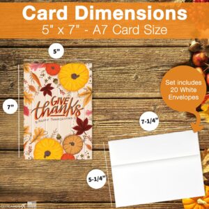 Thanksgiving Cards for Business & Family (Variety Pack of 5 Designs of Thanks) Greeting Card Set Pack of 20 Thanksgiving Cards with Envelopes (5x7 inch - A7) Office, Work, Employees & Clients VP2403