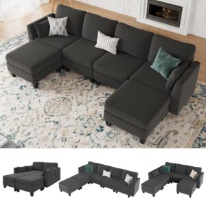 huatean home modular sectional sofa, convertible u shaped sofa couch with high density memory foam, 6 seat comfy modular sofa couch for living room, modern u shaped sectional sofa, dark grey