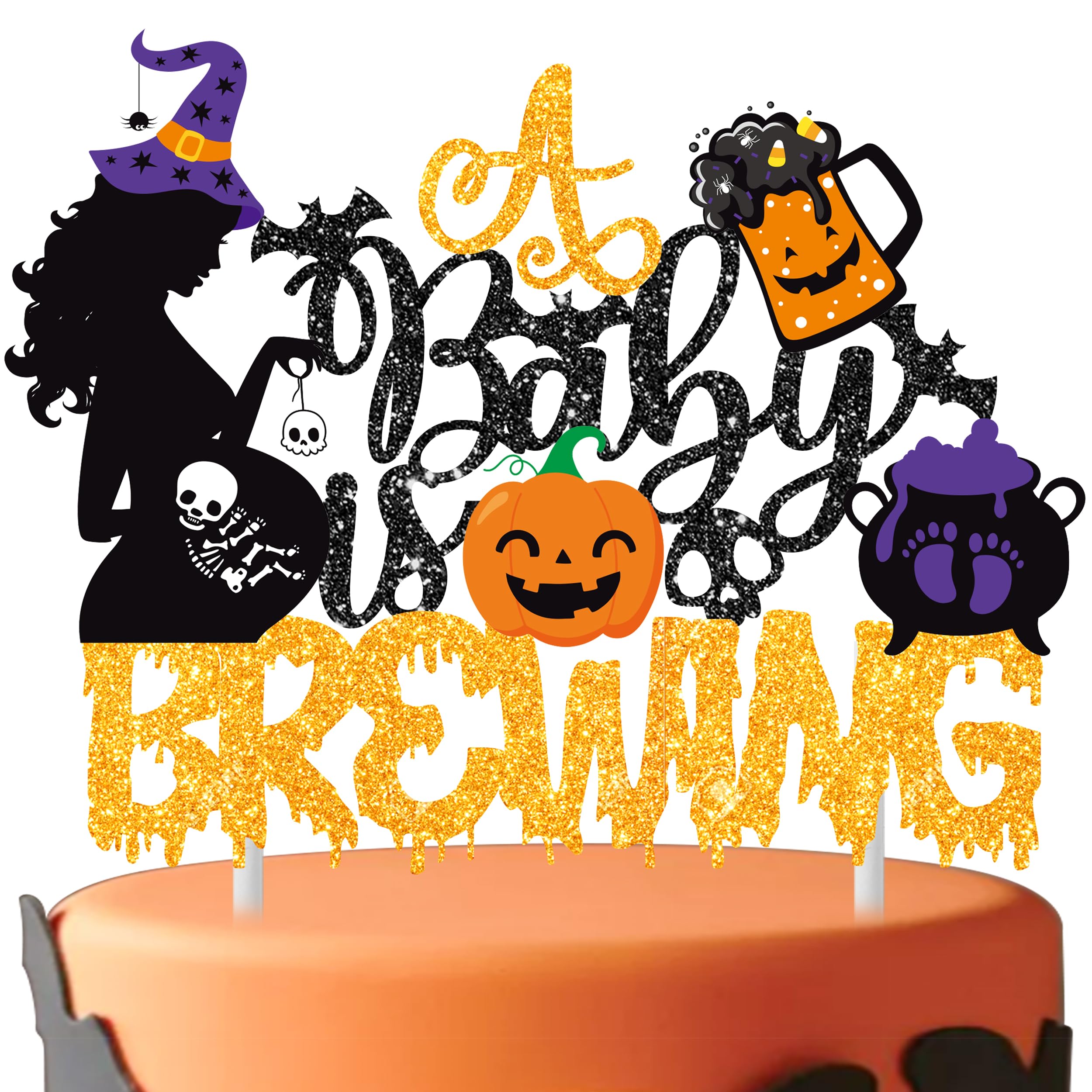 Halloween A Baby is Brewing Cake Topper Halloween Baby Shower Decoration Baby Brew Halloween Party Cake Topper Decoration for Halloween Theme Newborn Gender Reveal Party Supplies