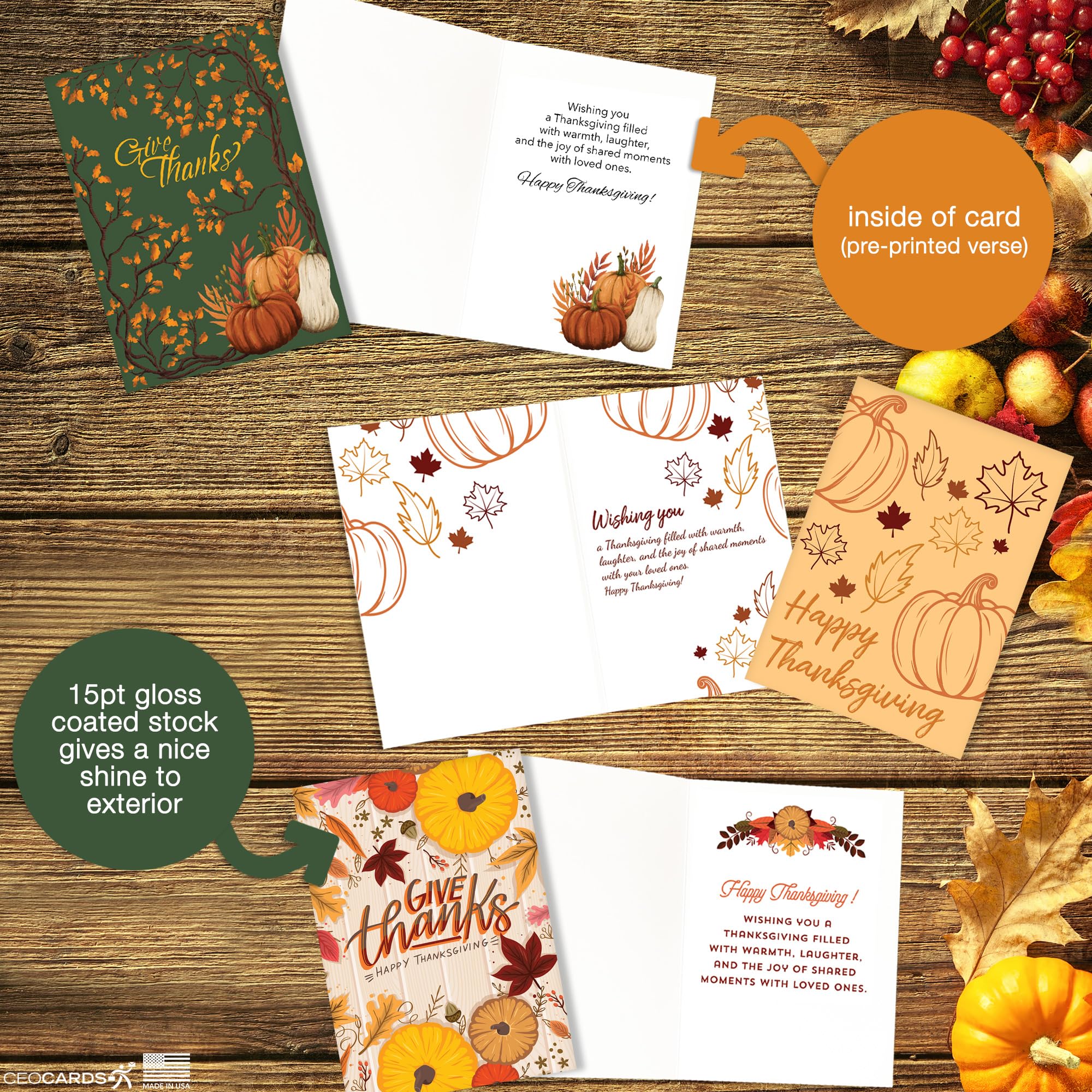 Thanksgiving Cards for Business & Family (Variety Pack of 5 Designs of Thanks) Greeting Card Set Pack of 20 Thanksgiving Cards with Envelopes (5x7 inch - A7) Office, Work, Employees & Clients VP2403