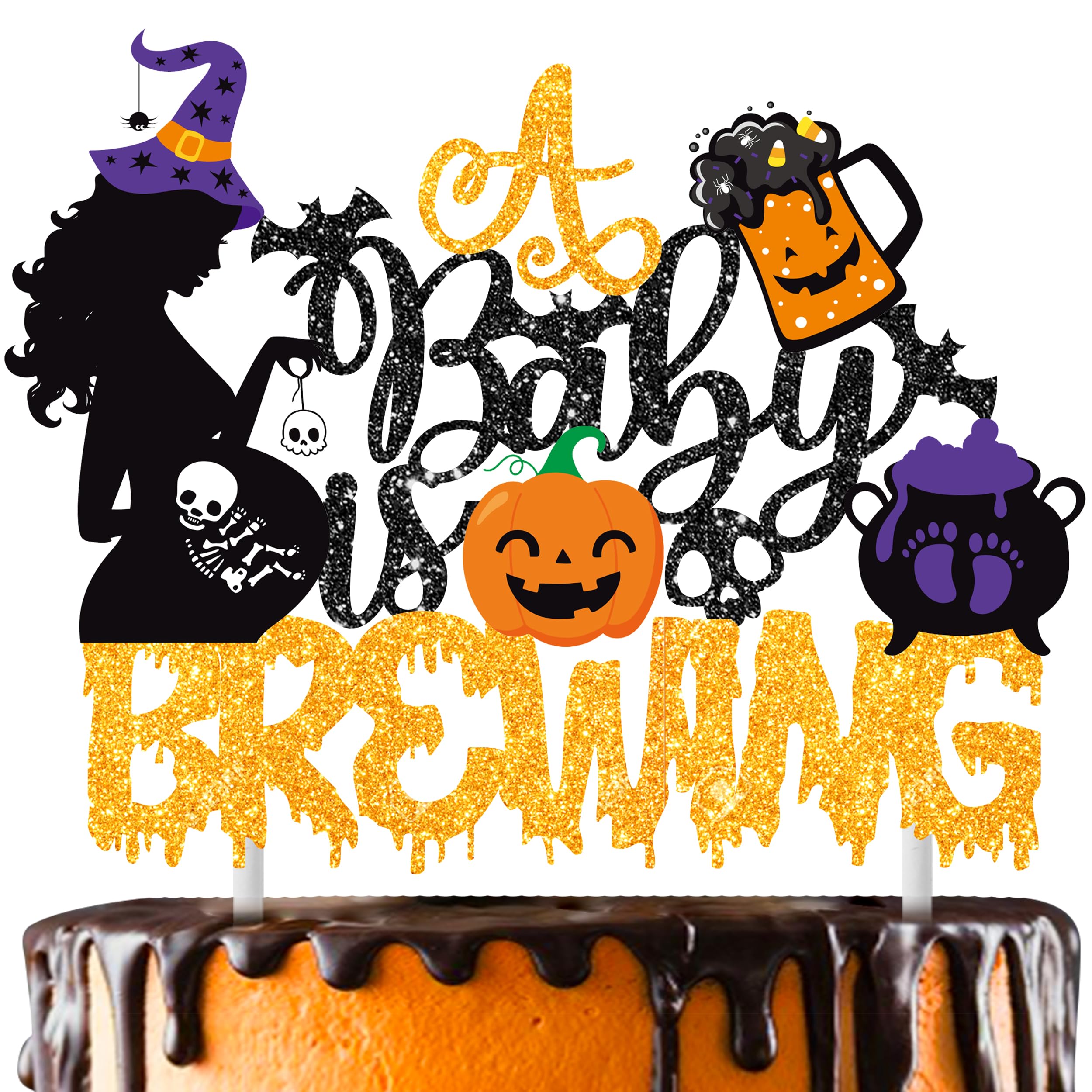 Halloween A Baby is Brewing Cake Topper Halloween Baby Shower Decoration Baby Brew Halloween Party Cake Topper Decoration for Halloween Theme Newborn Gender Reveal Party Supplies