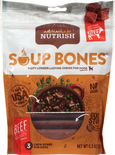 Rachael Ray Nutrish Soup Bones Dog Treats, Real Beef & Barley Flavor, 3 Bones, 6.3 Ounces (Pack of 2)