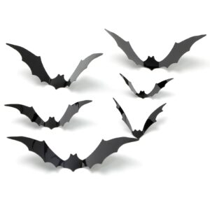 HeyMate DIY Halloween Decoration Bats Stickers, 120 Pcs 3D Bats Wall Decor Halloween Party Supplies PVC Black Spooky Bat for Indoor Outdoor