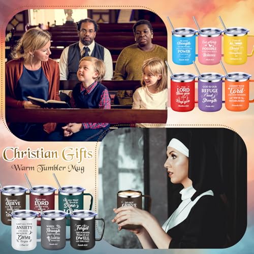 Nitial 12 Pcs 17 oz Christian Coffee Mugs with Lid and Straw Religious Bible Verse Christian Gifts Insulated Inspirational Bible Affirmations Tumbler for Friend Men Women Church Favor (Colorful)