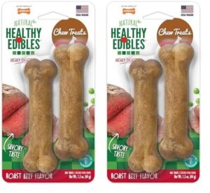 nylabone healthy edibles natural dog chews long lasting roast beef flavor treats for dogs, x-small/petite (2 count) (pack of 2)