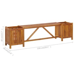 RINDIGOO Patio Bench with 2 Planters 59.1""x11.8""x15.7"" Solid Acacia Wood,Durable Acacia Wood Patio Bench with Planter Boxes for Outdoor Garden Use Outdoor Furniture, Storage Benches, Brown