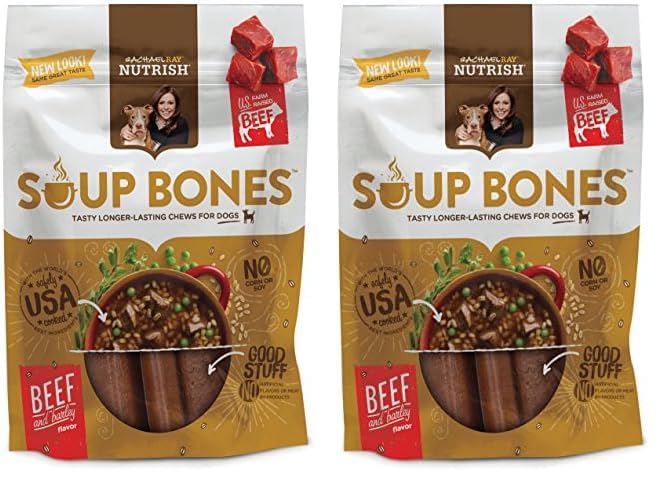 Rachael Ray Nutrish Soup Bones Dog Treats, Real Beef & Barley Flavor, 3 Bones, 6.3 Ounces (Pack of 2)