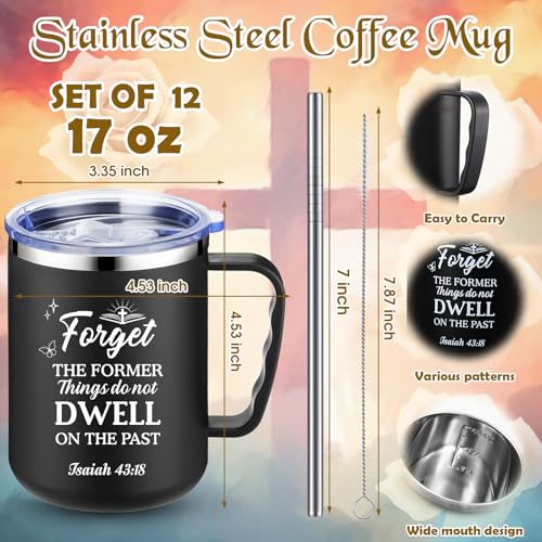 Nitial 12 Pcs 17 oz Christian Coffee Mugs with Lid and Straw Religious Bible Verse Christian Gifts Insulated Inspirational Bible Affirmations Tumbler for Friend Men Women Church Favor (Colorful)