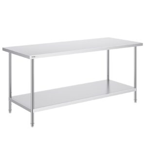 vevor stainless steel prep table, 30 x 72 x 34 inch, 920 lbs load capacity, heavy duty metal worktable with 3 adjustable height levels, commercial workstation for kitchen garage restaurant backyard