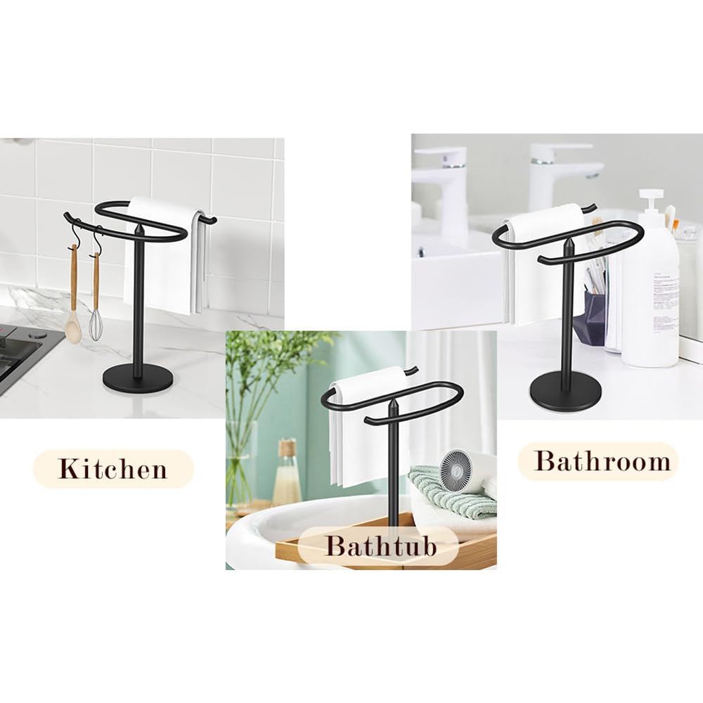 Wotendy Hand Towel Holder Stand for Bathroom, 13 Inch Black Stand Towel Bar, S-Shape Countertop Towel Stand, Stainless Steel Towel Bar Rack Stand, Tower Bar for Bathroom Kitchen Vanity Countertop