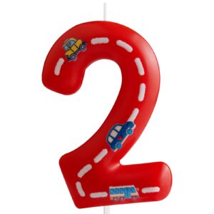 funcandle racing cars birthday candles,red and white stripes number 2 candles,happy birthday candle cars cake topper for boys girls racing car traffic theme party supplies birthday gifts