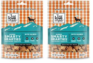 i and love and you super smarty hearties - salmon - grain free, dha for brain and eye support, training treat, filler free, 5oz (pack of 2)