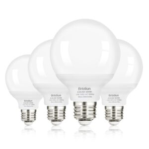 brtstiun g25 led light bulbs, round vanity light bulbs for bathroom, 40w led light bulbs equivalent, daylight white 5000k, globe light bulbs e26 base, 600lm, non-dimmable, 4-pack