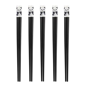 5 pairs fiberglass panda chopsticks-reusable chopsticks dishwasher safe, 9.49inch/24.1cm matte non-slip family/ hotel/ restaurant chop sticks, chinese/japanese korean hair chopstick gift