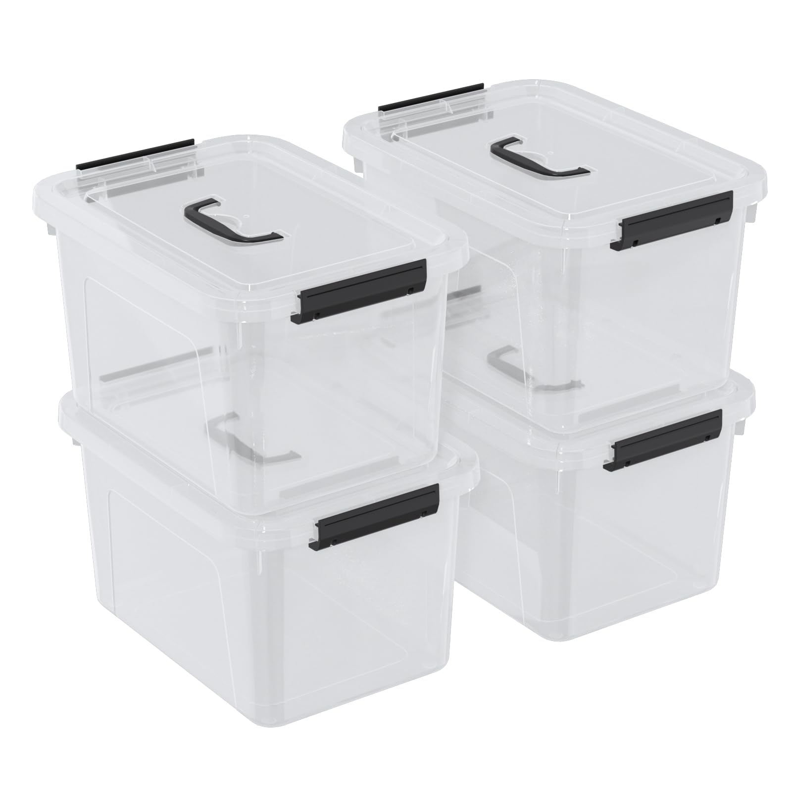 Buyitt 17.5 Quart Clear Storage Latch Box/Bins, 4-Pack Plastic Container with Handle and Lid