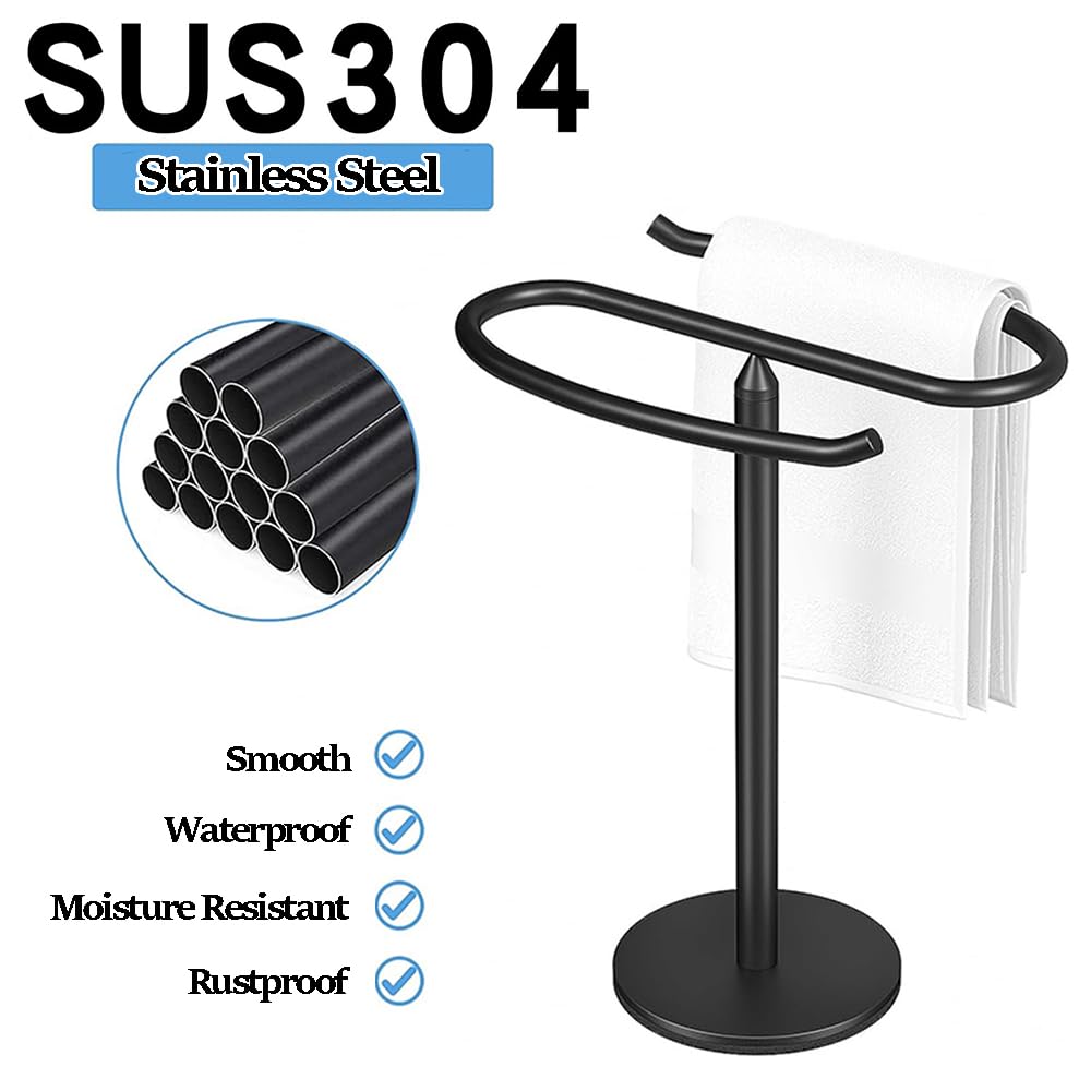 Wotendy Hand Towel Holder Stand for Bathroom, 13 Inch Black Stand Towel Bar, S-Shape Countertop Towel Stand, Stainless Steel Towel Bar Rack Stand, Tower Bar for Bathroom Kitchen Vanity Countertop