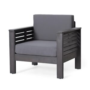 christopher knight home louver outdoor acacia wood club chairs with cushions, 32 "w x 27.75 "d x 27.75 "h, dark gray