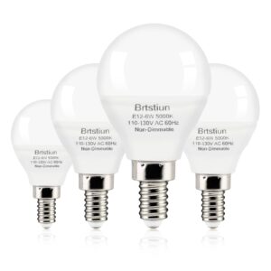 brtstiun globe light bulbs for ceiling fan e12 round light bulb 5000k daylight white g45 led light bulbs, 40w equivalent vanity light bulbs for bathroom 600lm, non-dimmable, 4-pack