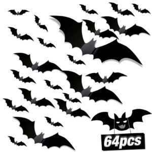 64pcs halloween decorations bats wall decor 5 sizes reusable pvc 3d black bat stickers horror decor for indoor outdoor diy home decor hallowmas party decorations