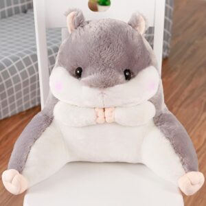 hamster reading pillow with arms for kids teens adults,back pillow for bed sitting up,soft plush backrest pillow,cartoon office chair lumbar support bed rest pillow (gray, 17.7x15.75 inches)