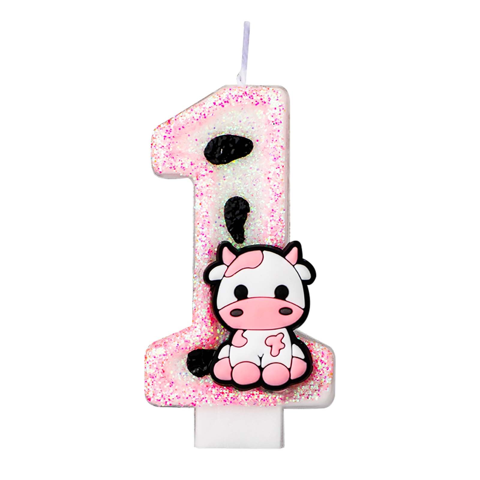 Cow Birthday Cake Candle, Pink Cow Sparkling Birthday Candle Cute Cow Print Number Candle Cake Topper Candle Birthday Cake Decorations Cow Print Birthday Decorations (1)