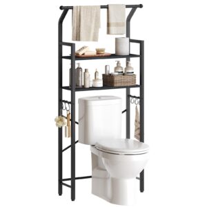 yatiney over the toilet storage, 2-tier bathroom organizer shelves with hooks, multifunctional vertical the toilet shelf storage rack for bathroom, black tr01bb