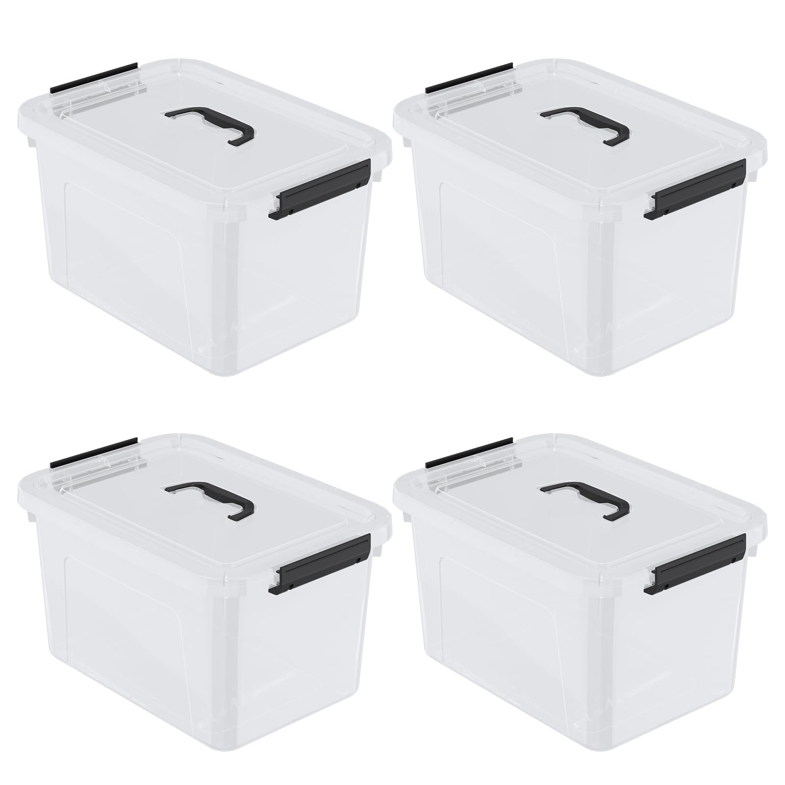 Buyitt 17.5 Quart Clear Storage Latch Box/Bins, 4-Pack Plastic Container with Handle and Lid