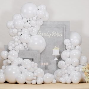 partywoo pearl white balloons 142 pcs white balloons pearl balloons different sizes pack of 18 12 10 5 inch white pearl balloon arch kit balloon garland for wedding bridal party decorations white-z30