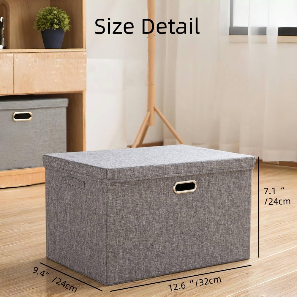 Cosaving Foldable Storage Ottemen with Handles Linen Fabric Foldable Storage Boxes Cover for Home Bedroom Closet Office Nursery13x10x7inches Grey