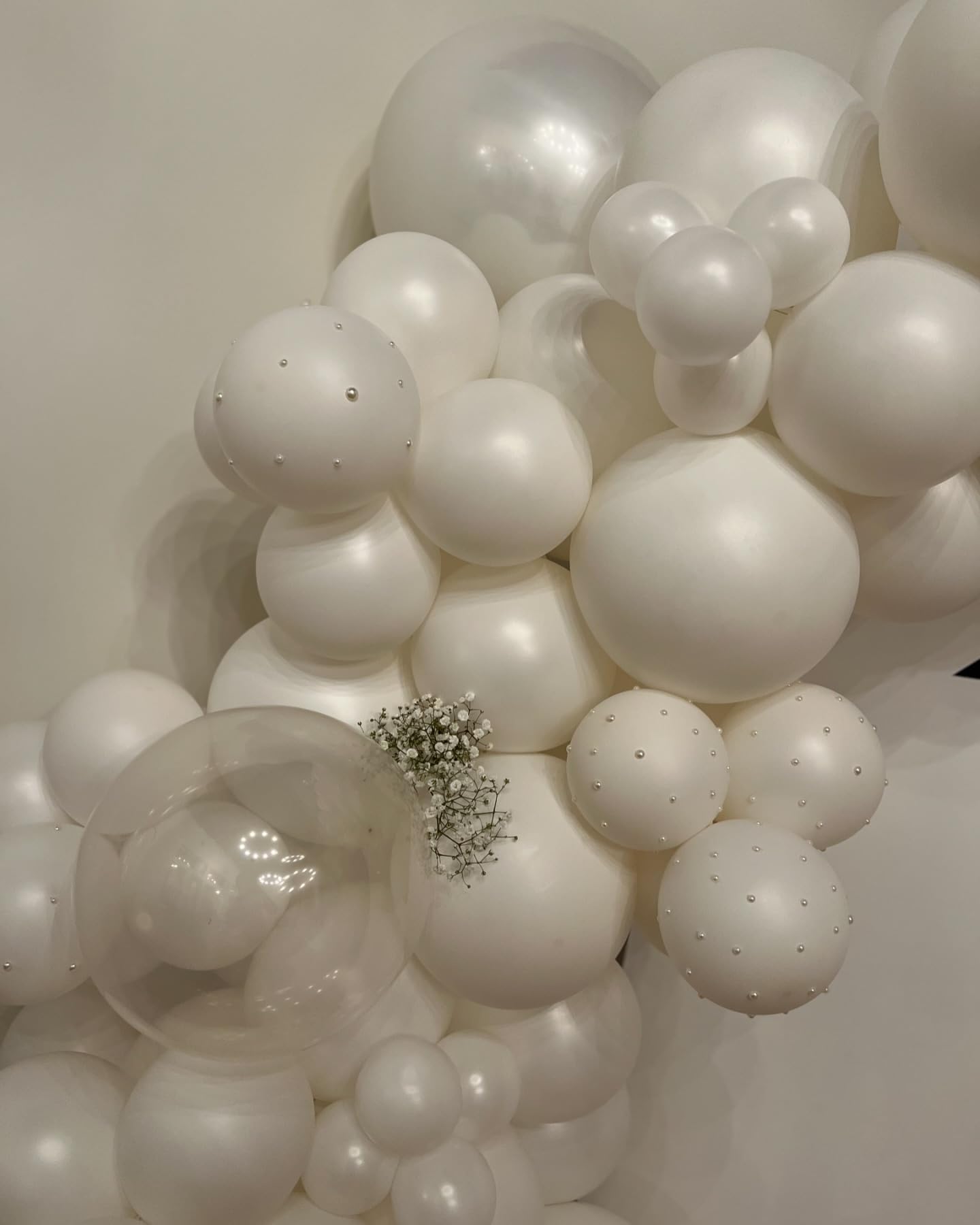 Pearl White Balloon Garland Arch Kit 112pcs Pearl Sand White Double-Stuffed Balloons Arch With Pearl Stickers For Bridal Shower Wedding Birthday Baby Shower Anniversary Decorations(Sand White)