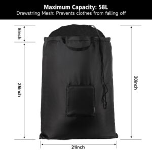 Cleadus 2 Packs Travel Laundry Bags, Foldable Dirty Clothes Bag 【Upgraded】 with Drawstring Mesh, Handles, and Carabiner, Portable, Suitable for Travel, Gym, Camping (Black)