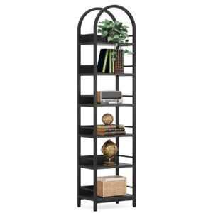 Tribesigns 78.7" Tall Bookshelf, Industrial Wood 6-Tier Bookcase, Arched Narrow Bookshelf, Ladder Shelf Storage Organizer, Display Shelf with Metal Frame for Bedroom, Living Room, Black