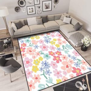 Area Rug Pattern Floral Flower Seamless Print Baby Daisy Repeat Pink Trendy Washable 6x9 feet Large Rugs for Bedroom Kitchen Living Room Non Slip Outdoor Carpets Soft Mats for Home Playroom Decor