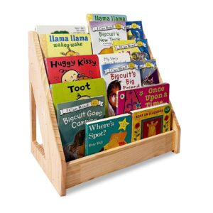 5-tier montessori bookshelf - front facing kids bookshelf with back storage, perfect for toddler, children's room, and reading nook (natural)