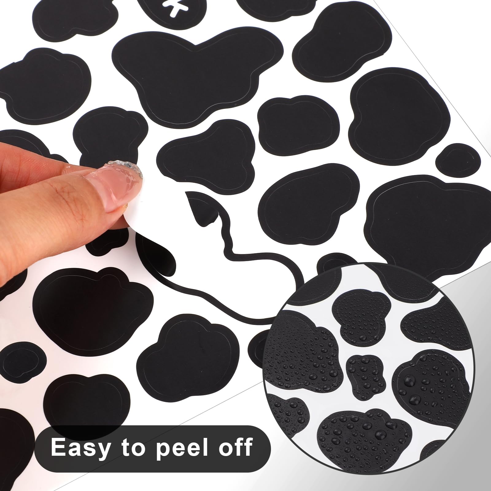 Thinp 340 Pcs Cow Print Stickers,Waterproof Cow Print Vinyl Self-Adhesive Black Vinyl Cow Print Wall Peel and Stick Cow Print Decor Cow Print for Wall Cars Cups DIY Crafts Cow Theme Party Decor